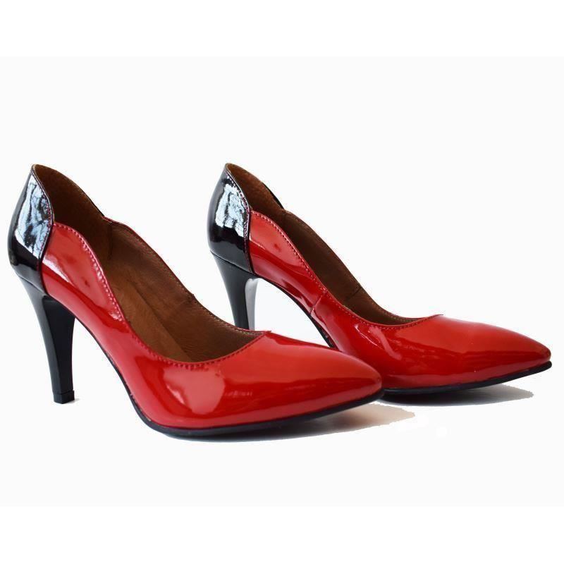Pantofi Dama Eleganti, 962 Lac Rosu+Lac Negru, Din Piele Naturala ...