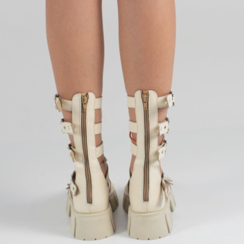 Sandale gladiator de dama din piele naturala bej cutalpa platforma si ...