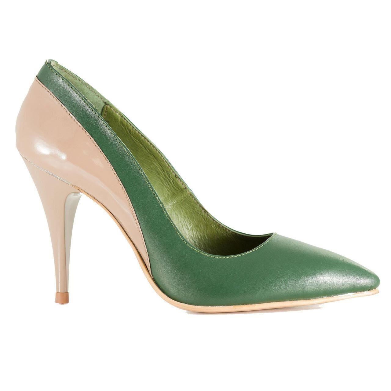 Pantofi Dama Eleganti, 1244 Verde+Lac Bej, Din Piele Naturala | Pret ...