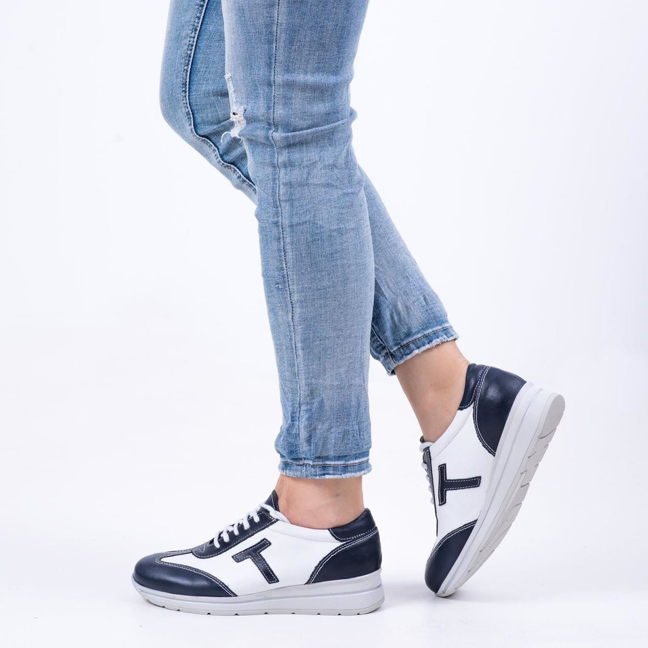 Pantofi Sport de Dama, R532 Alb Denim din Piele Naturala | Pret Mic ...